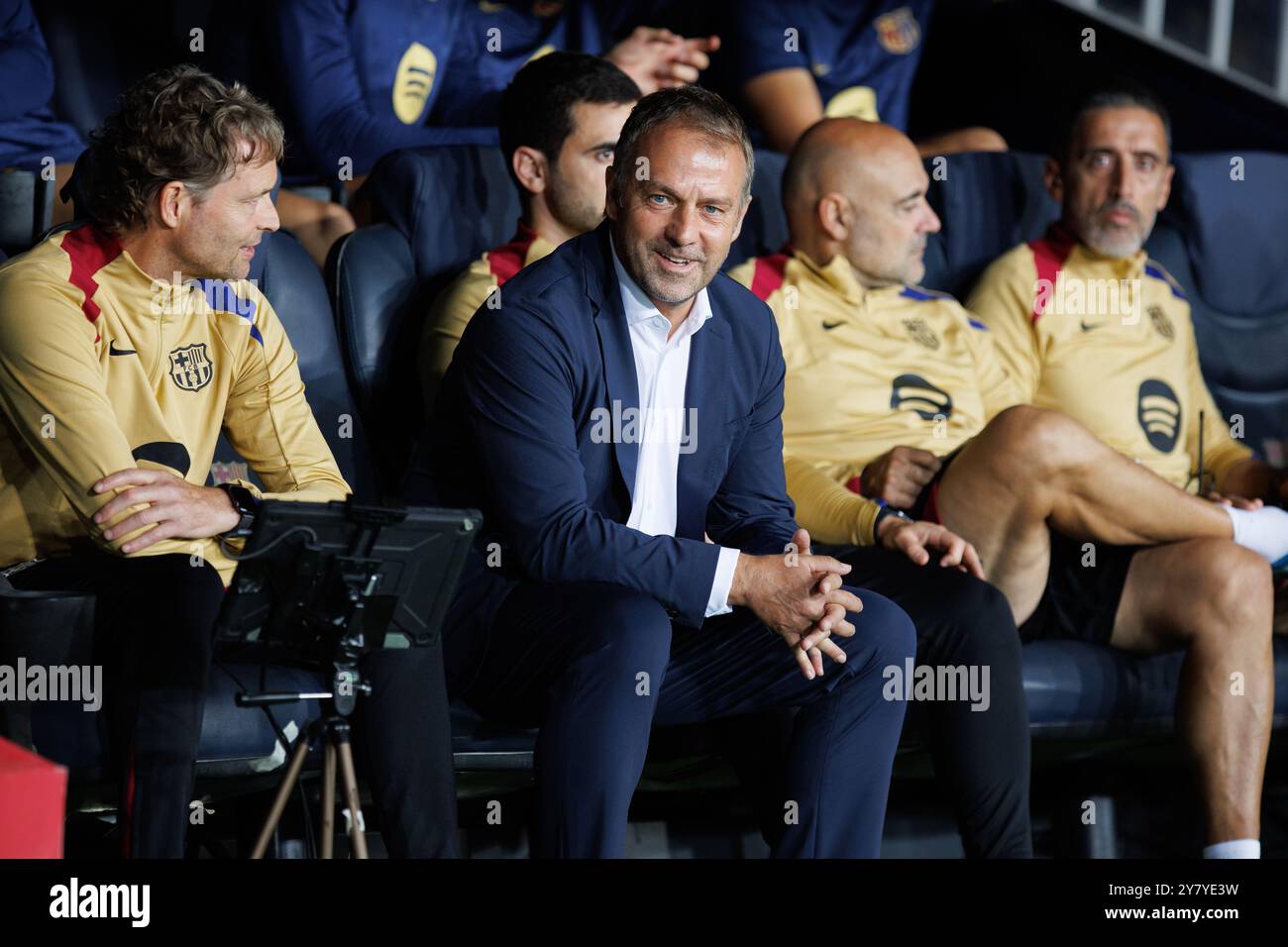 Barcelona, Spain. 1st Oct, 2024. The manager Hansi Flick in action during the Uefa Champions ...