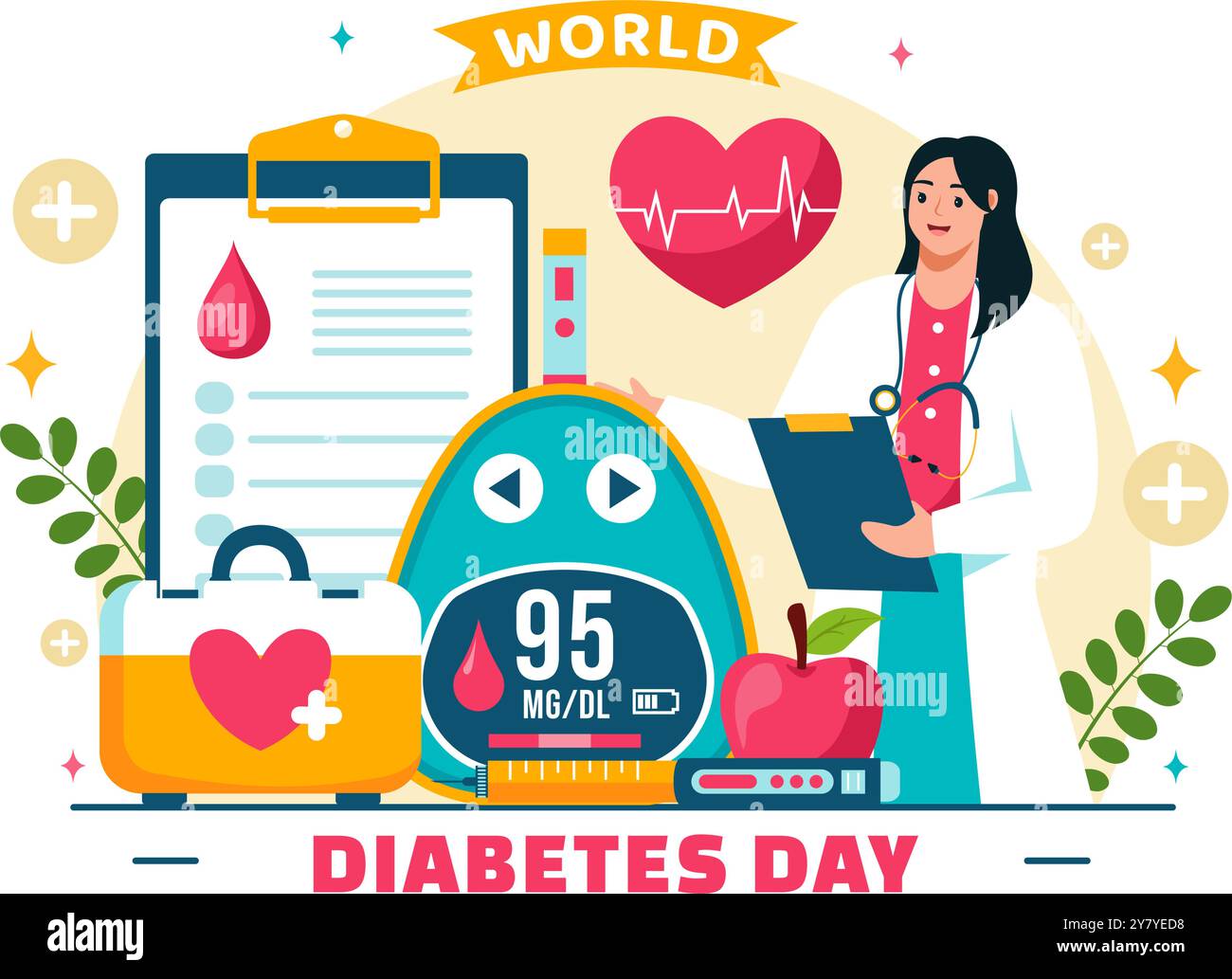 World Diabetes Day Vector Illustration on 14 November with Doctors ...