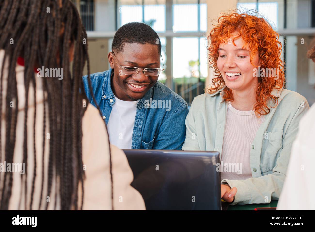 Two Multiracial Teenage Students Smiling While Learning the Lesson and ...