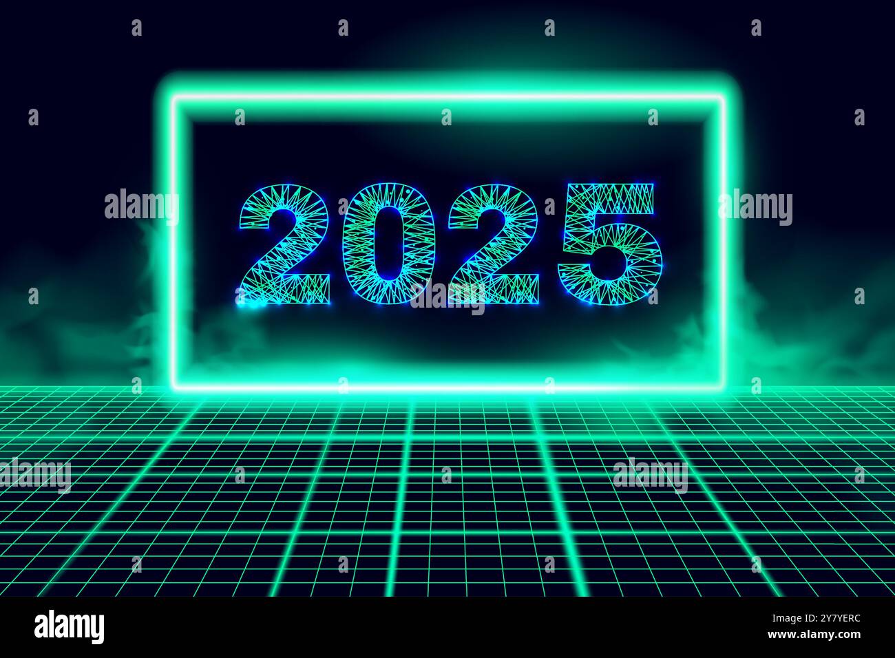 Happy new year 2025 greeting card, numbers from a polygonal wireframe ...