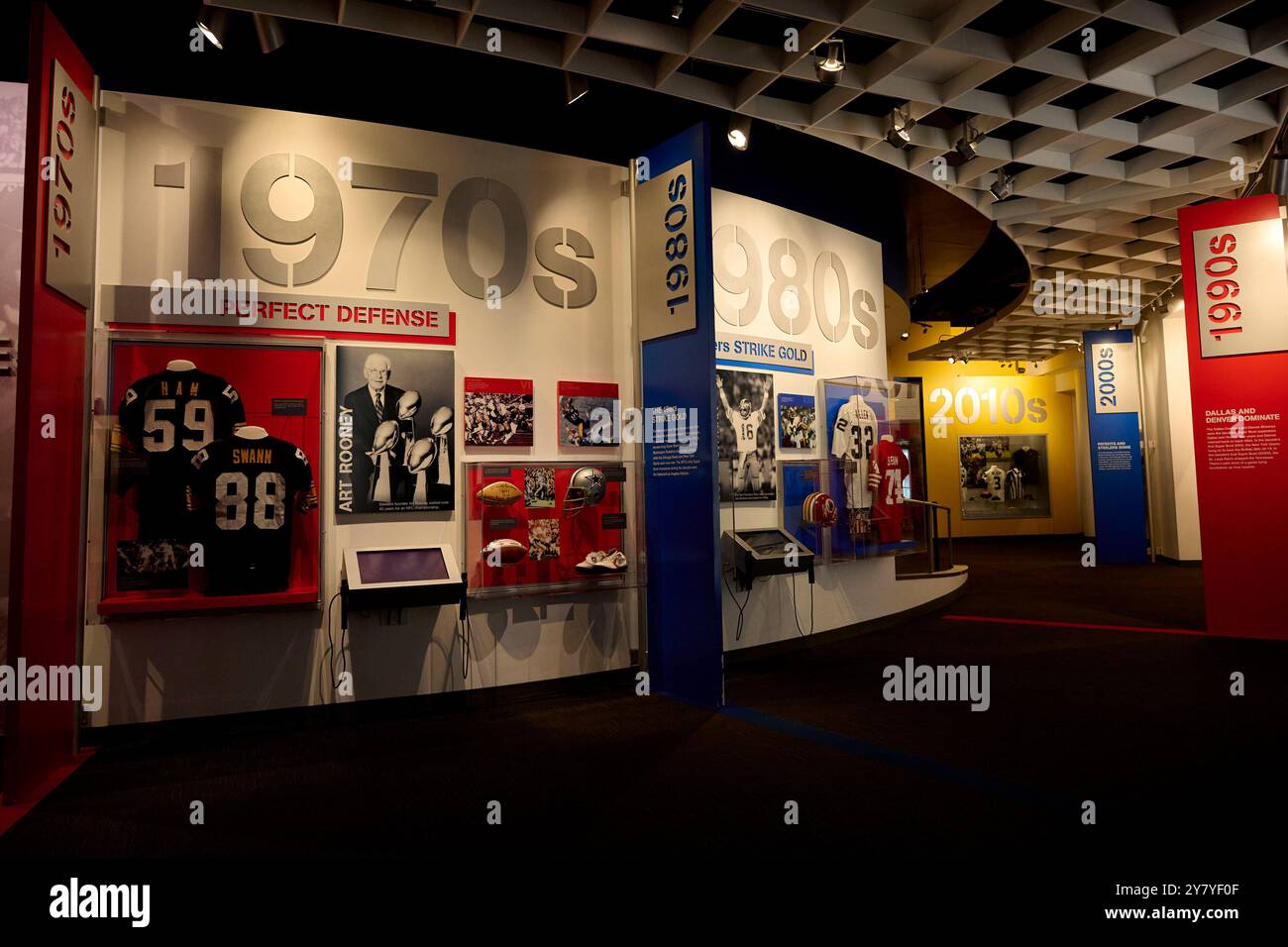 General view of displays honoring the NFL in the 1970's and 1980's ...