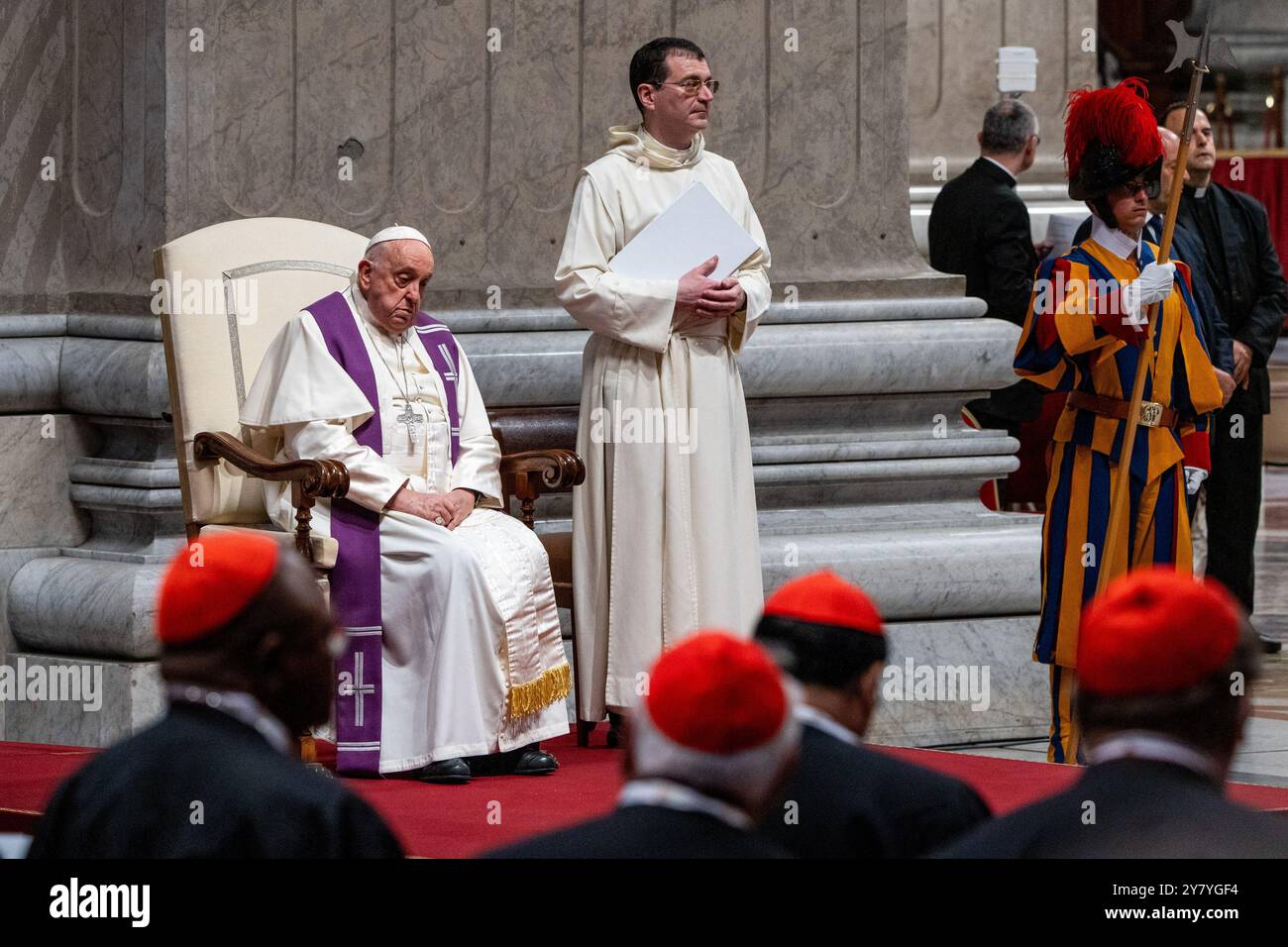 Pope Francis leads Synod members and participants in a penitential ...