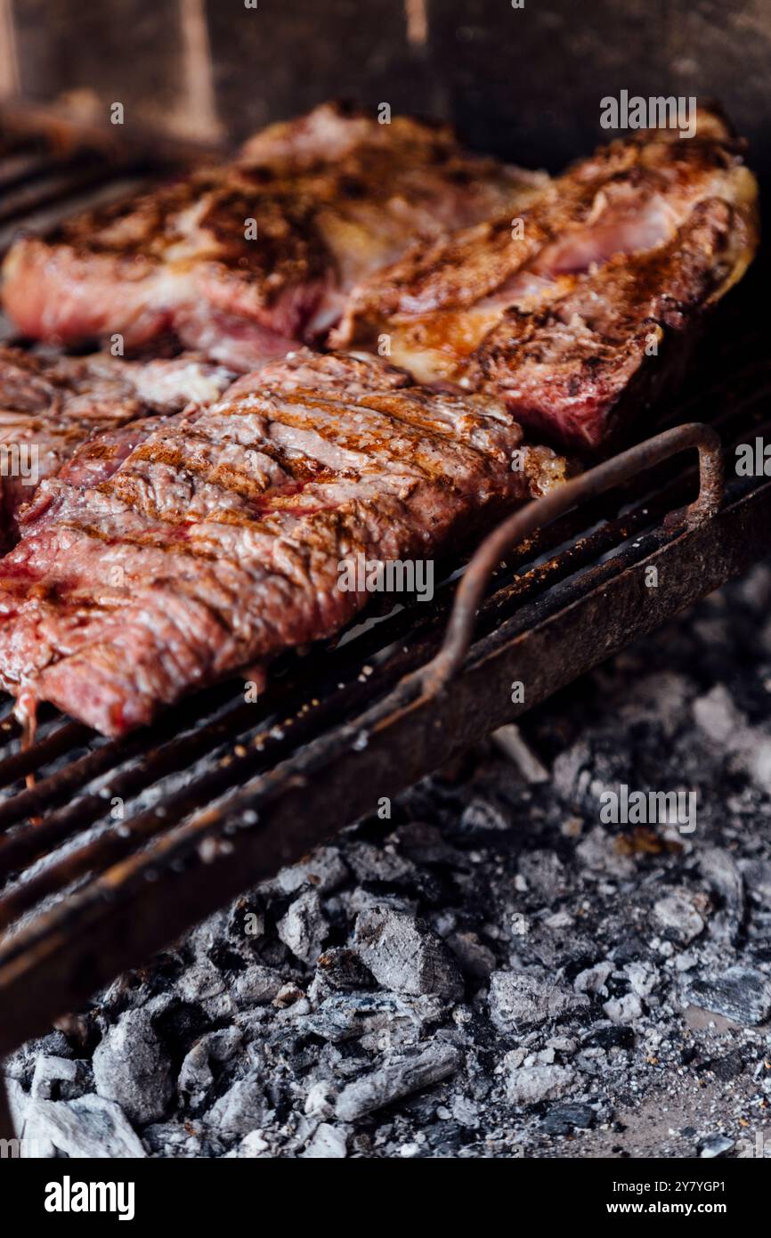 Roasted meat on the grill. Barbeque, bbq meat cooking. Traditional ...