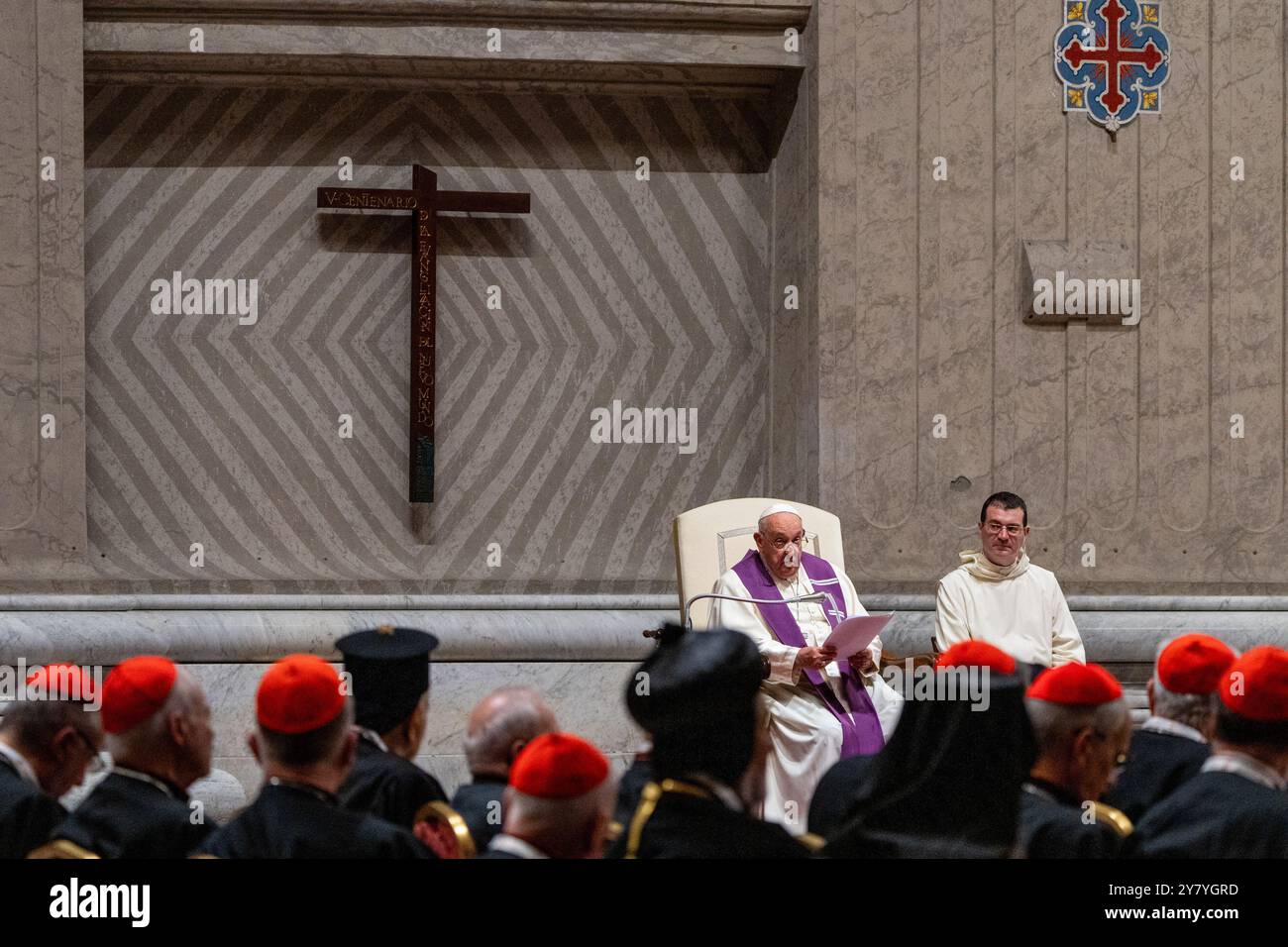 Pope Francis delivers his speech during the Synod penitential service ...