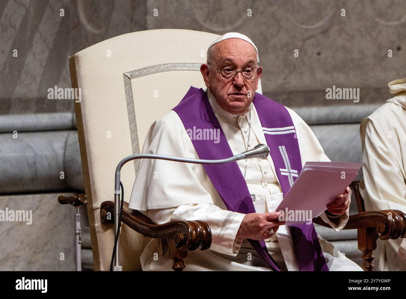 Pope Francis delivers his speech during the Synod penitential service ...