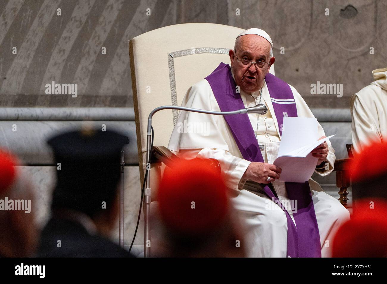 Pope Francis delivers his speech during the Synod penitential service ...