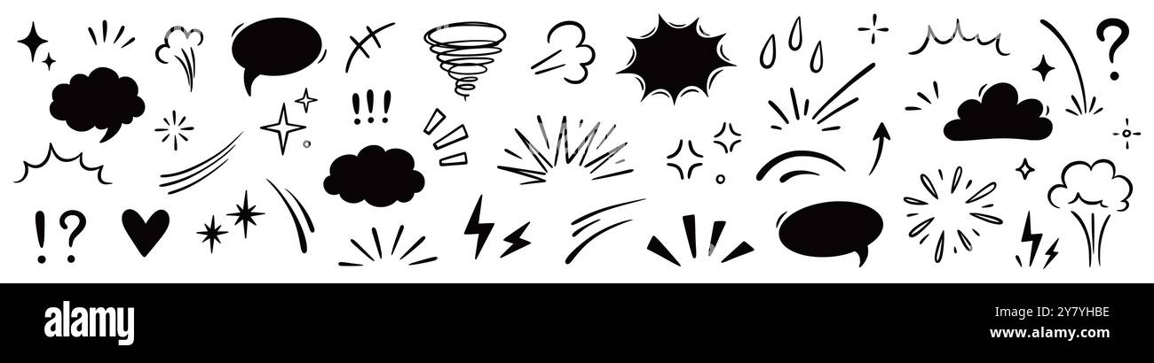 Comic cartoon effect smoke, boom element set. Comic speech bubble, boom ...