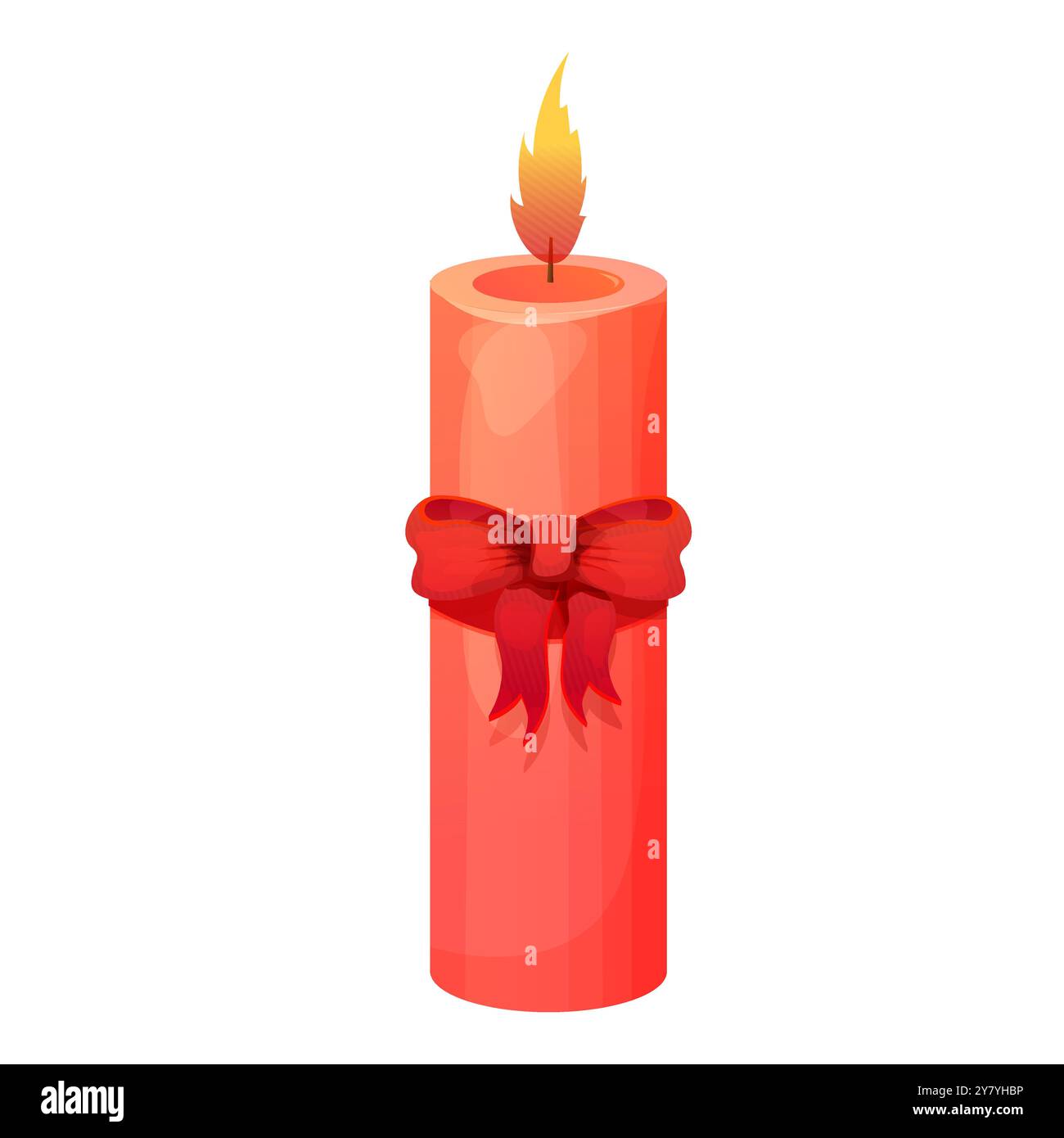 Red candle with flame decorated with baw, bright holiday candlestick ...