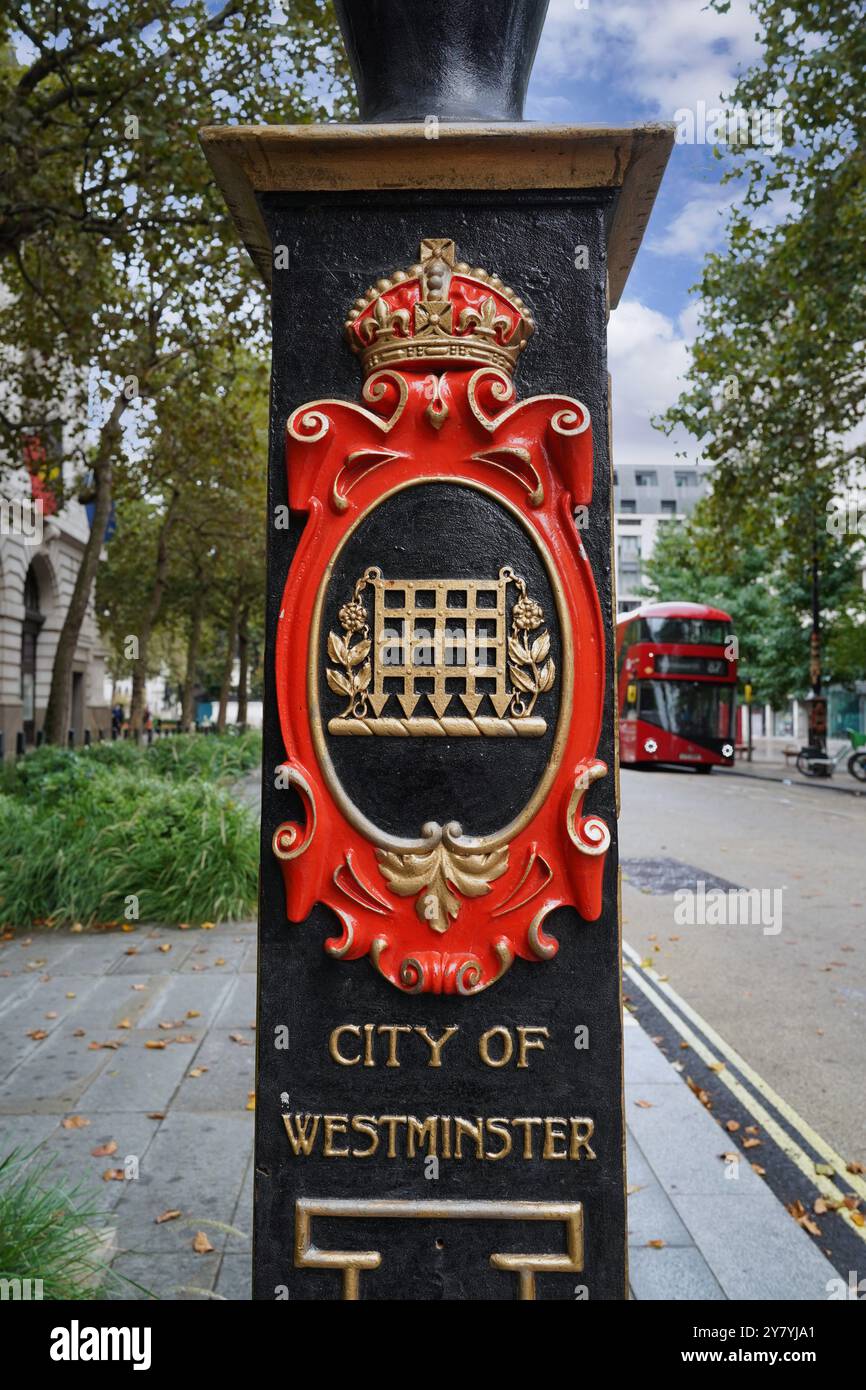 Coat of arms of City of Westminster, London, on lamp post Stock Photo ...