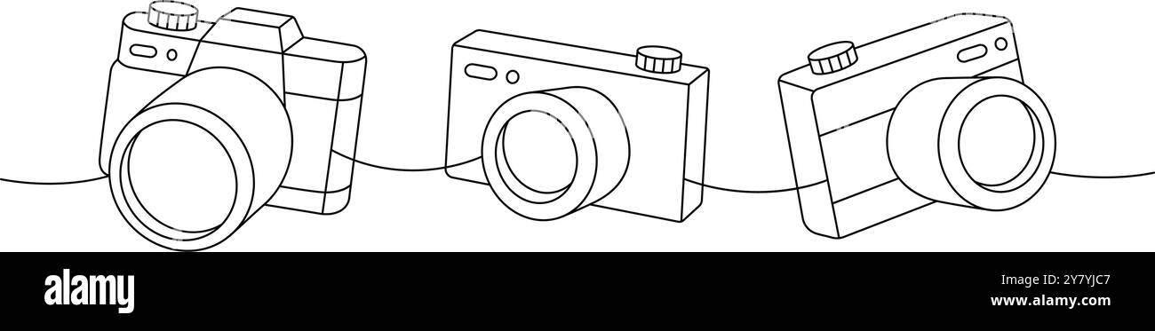Film photo camera with lens one line continuous drawing. Professional ...
