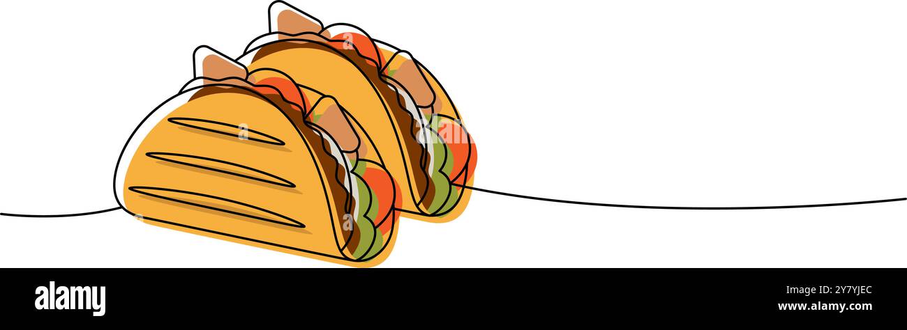 Beef tacos one line colored continuous drawing. Traditional Mexican ...