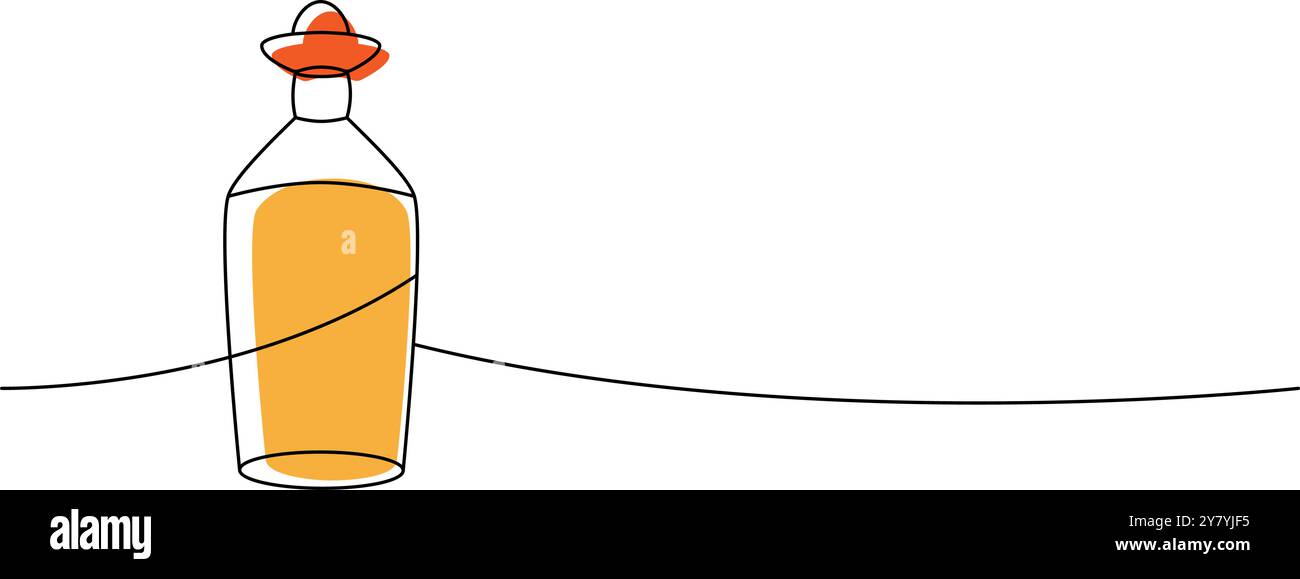 Tequila one line colored continuous drawing. Traditional Mexican ...