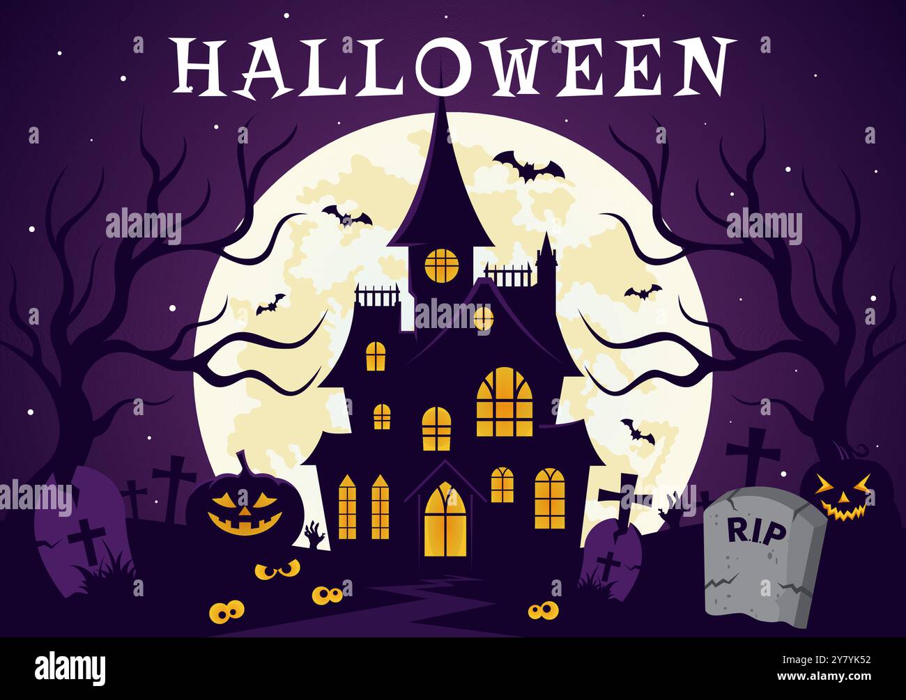 Happy Halloween Night Vector Illustration featuring Pumpkins in the ...