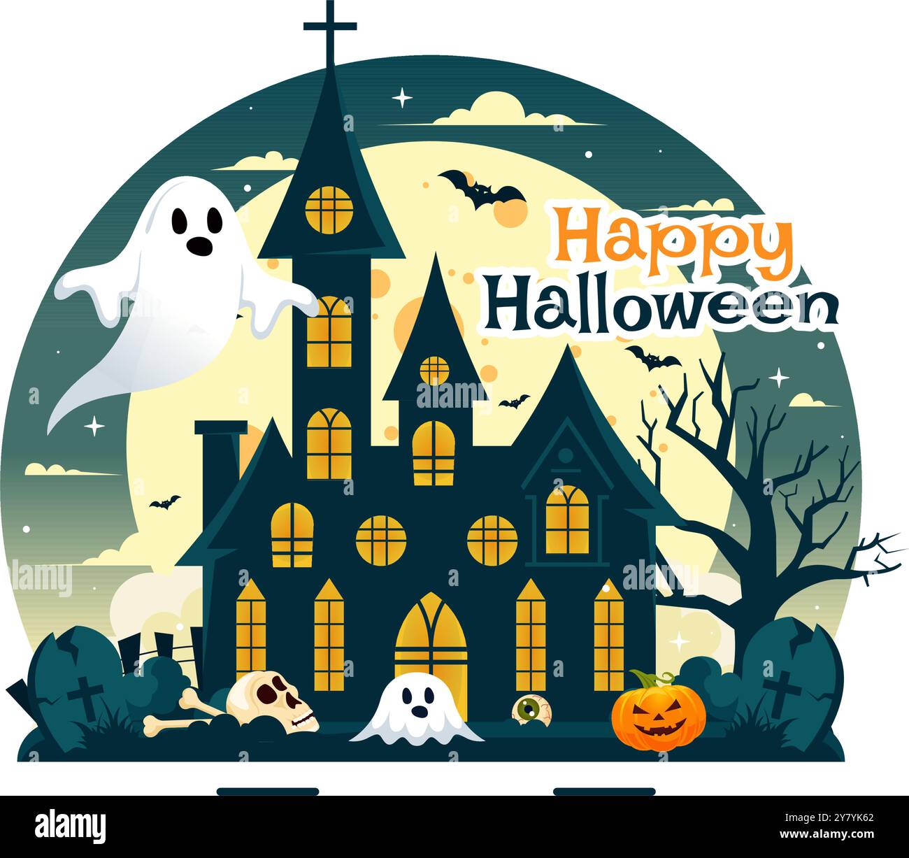 Happy Halloween Night Vector Illustration featuring Pumpkins in the ...