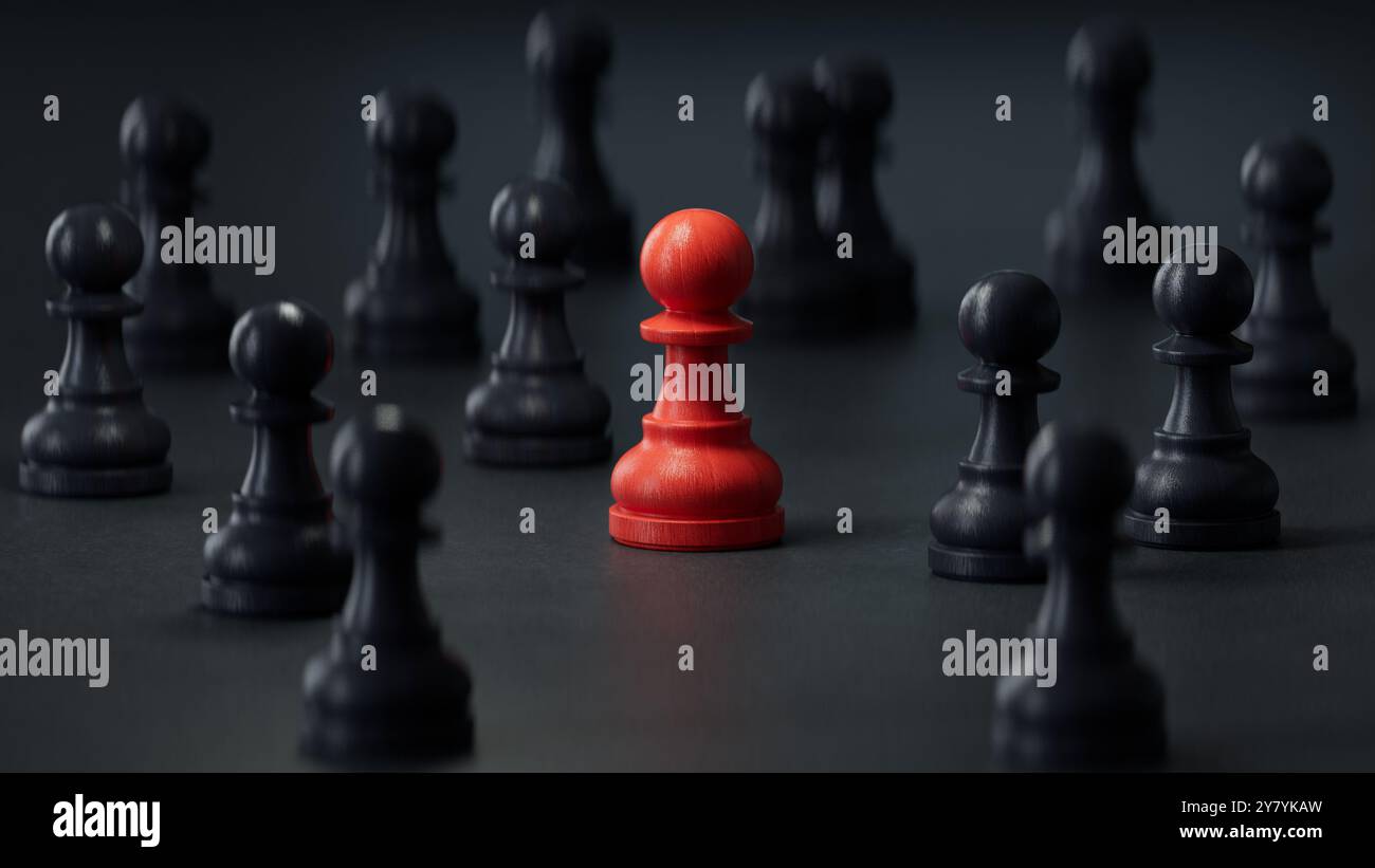 Leadership concept, red pawn of chess, standing out from the crowd of ...