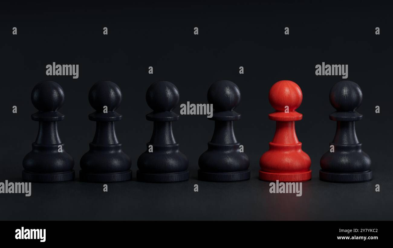 A RED chess piece that is different from the other BLACK chess pieces ...