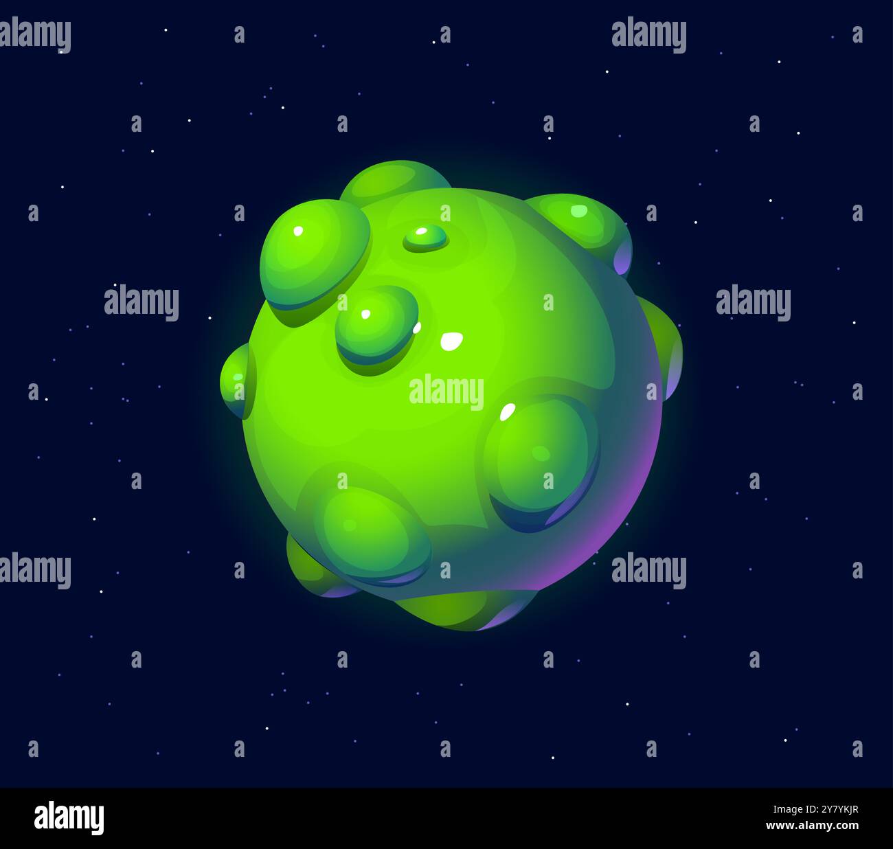 Cartoon fantasy green galaxy alien space planet, covered with numerous ...