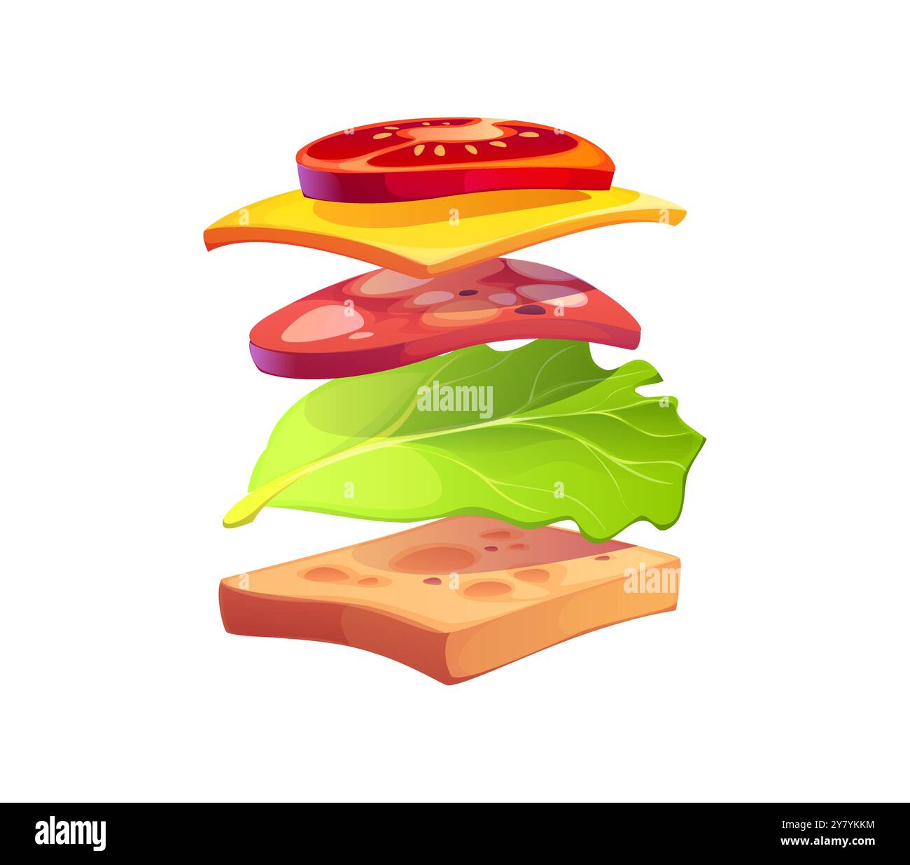 Sandwich showing the layers of cheese, lettuce, tomato and salami ...