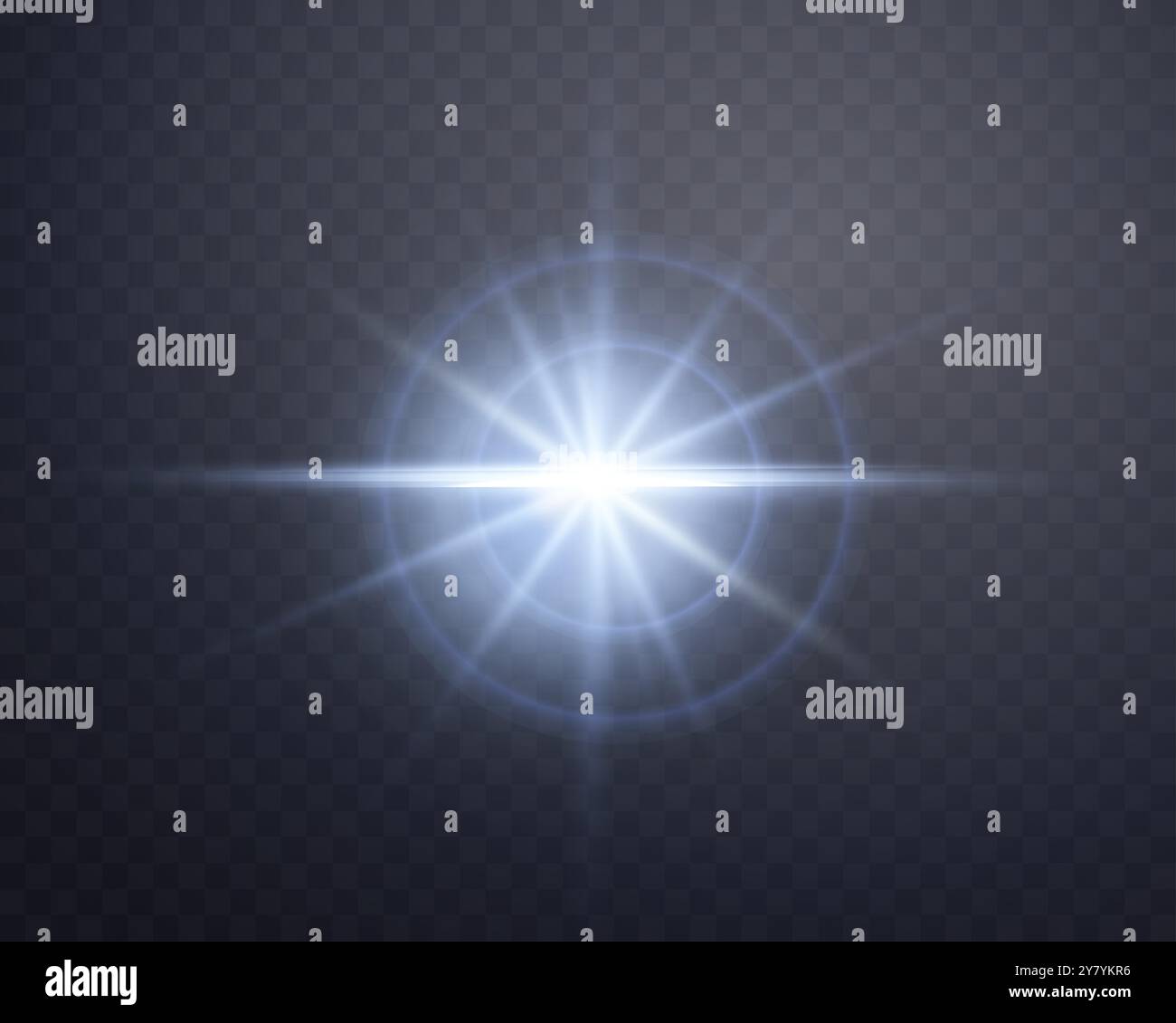 Blue sunlight lens flare, sun flash with rays and spotlight. Glowing ...