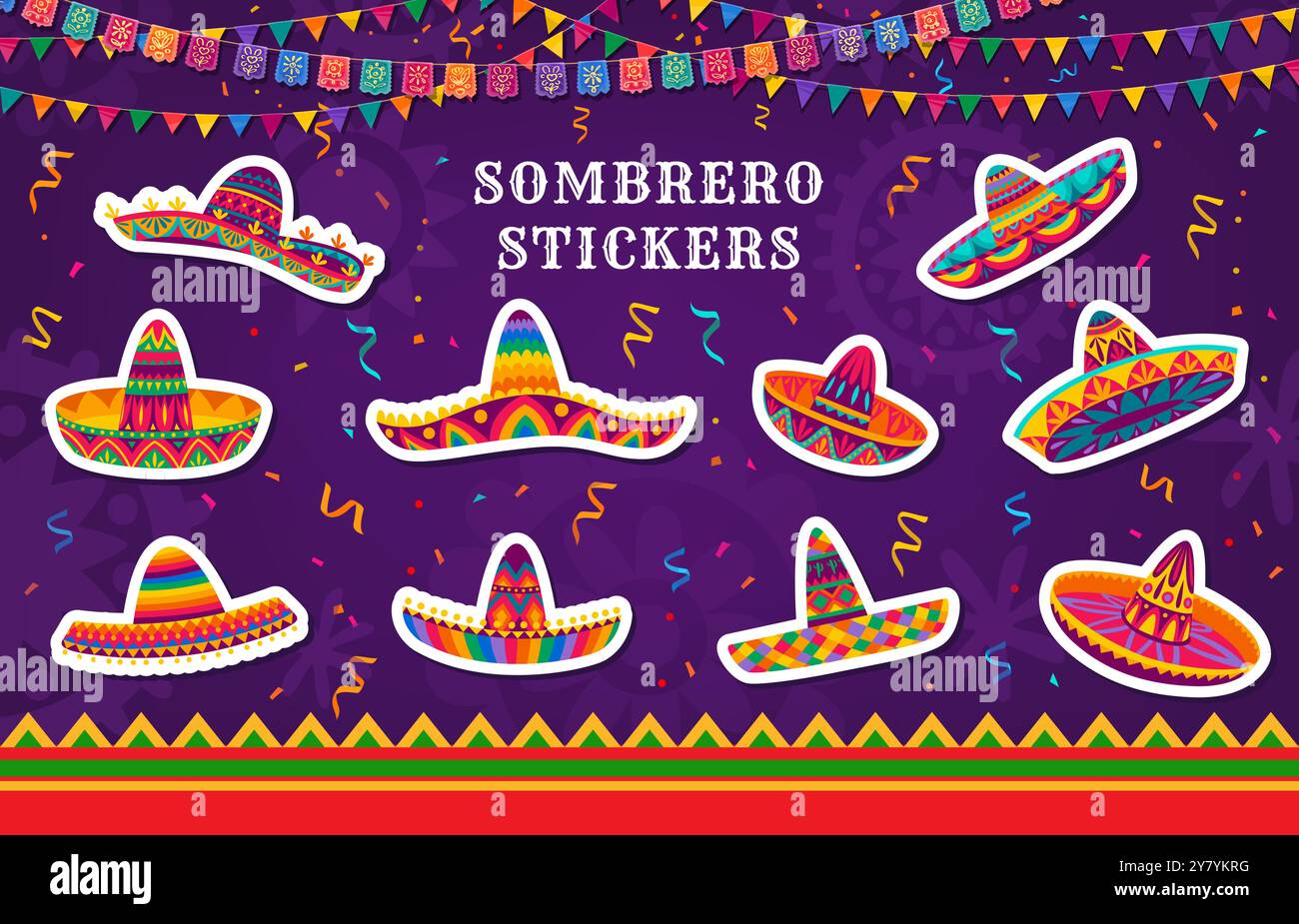 Stickers of Mexican sombrero hats for holiday fiesta in Mexico, vector ...