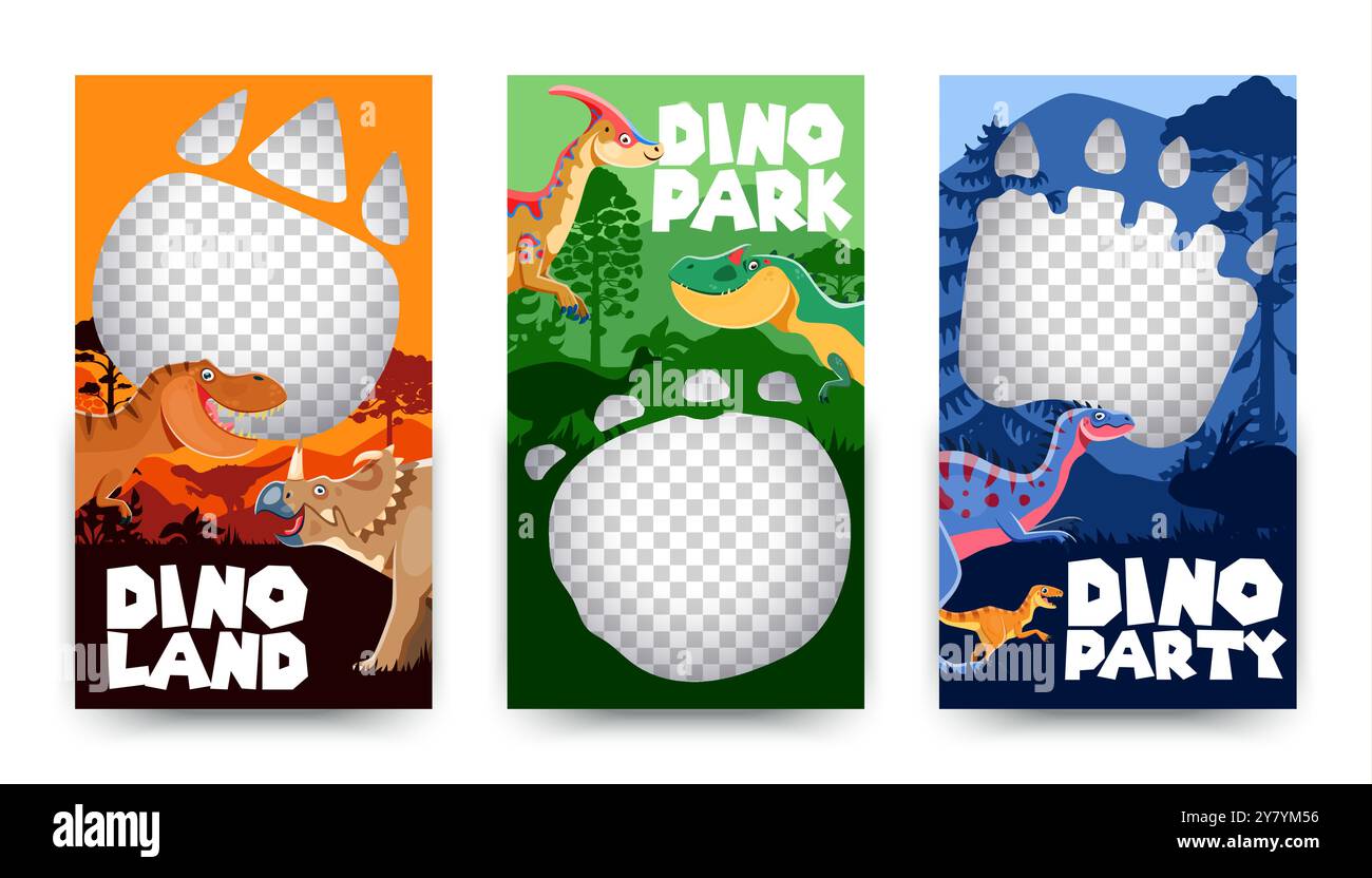 Banner templates with footprint of prehistoric dinosaurs. Colorful ...