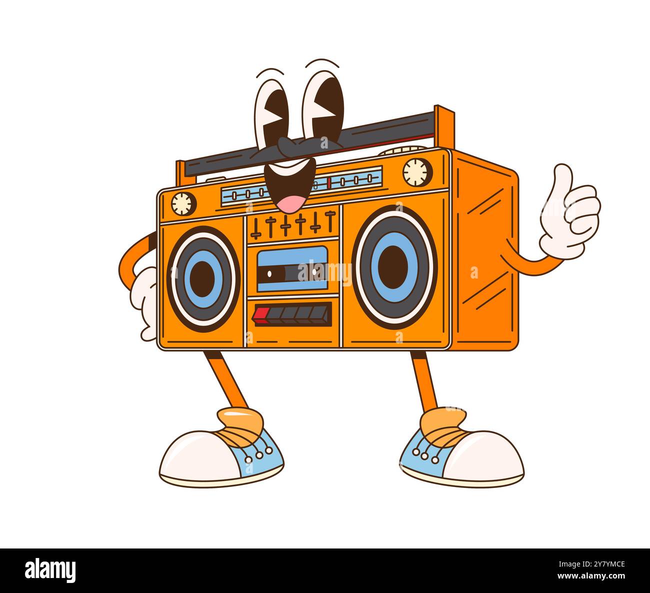 Cartoon retro groovy tape recorder character featuring classic design ...