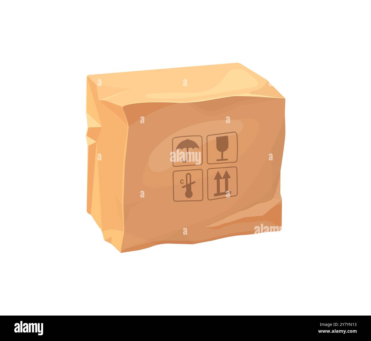 Damaged crumpled cardboard delivery box, broken and ripped cargo parcel ...