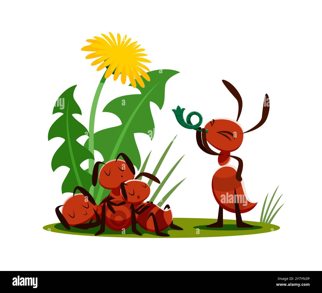 Cartoon ants sleeping on lawn, funny termite waking up for work, vector ...