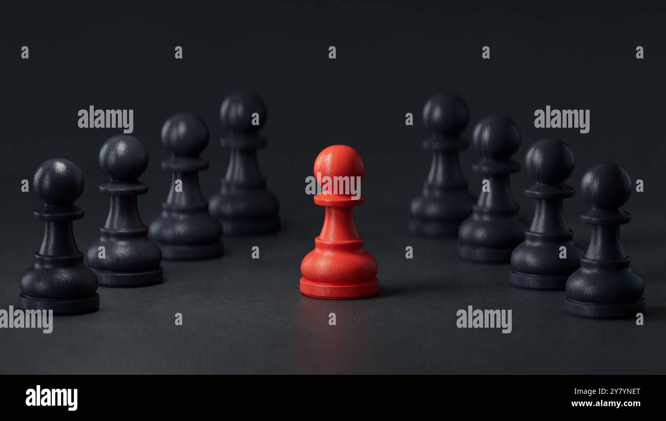 RED chess pawn pieces or leader businessman stand out of crowd people ...