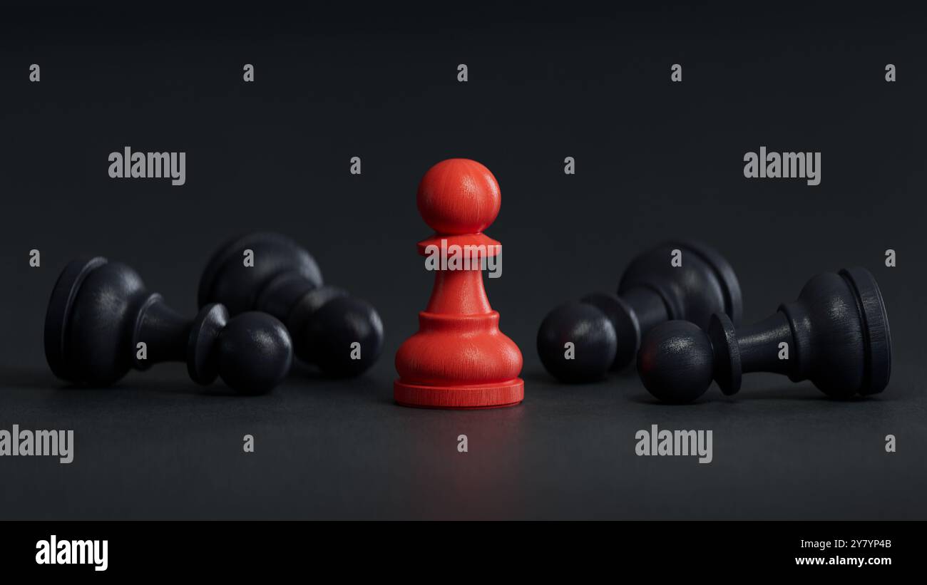 RED pawn chess stand alone among silver pawns falling for business ...