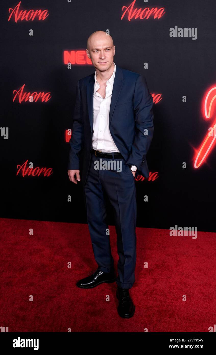 Yura Borisov poses at the premiere of the film "Anora," Tuesday, Oct. 1 ...