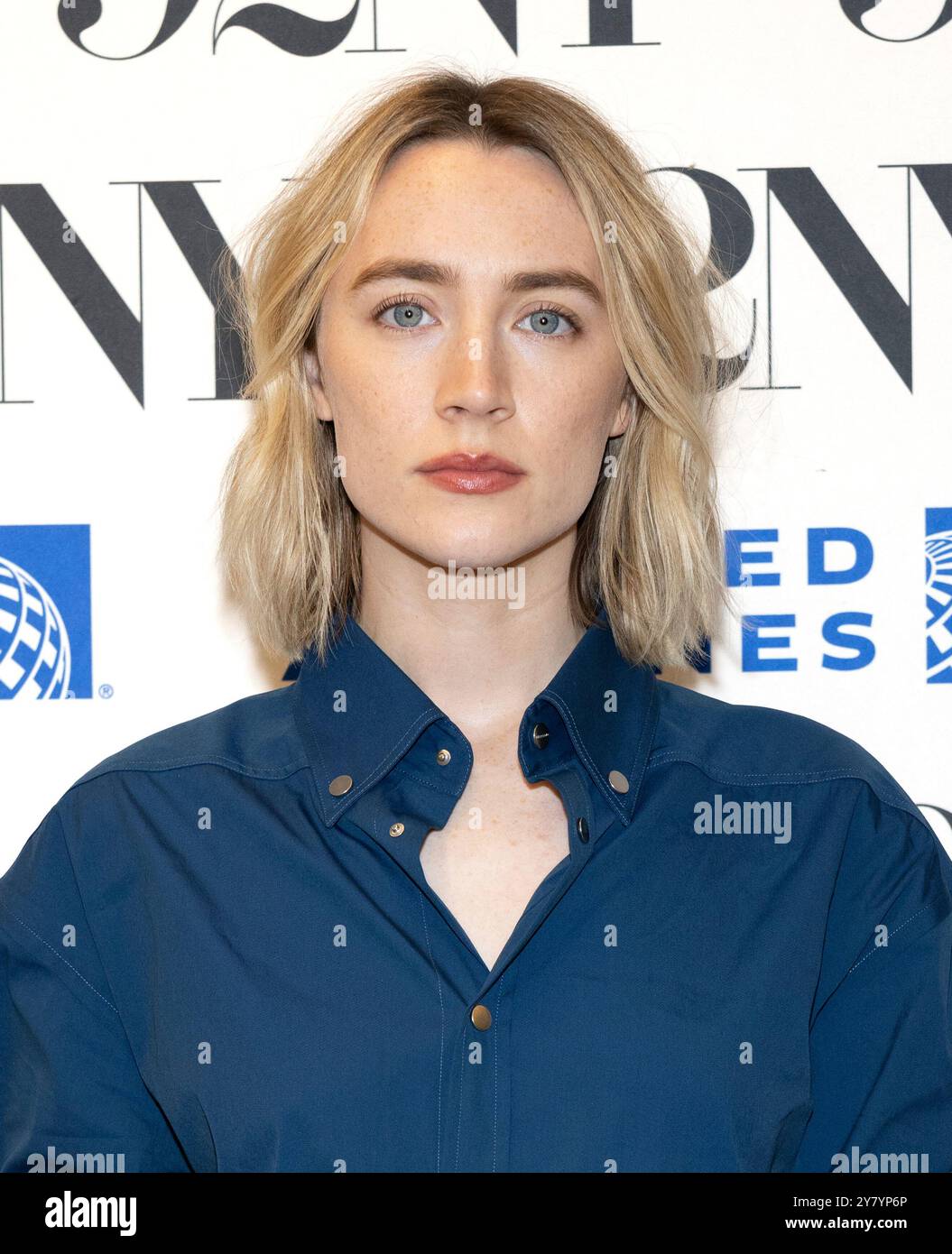 Actor Saoirse Ronan poses before discussing "The Outrun" on stage at ...