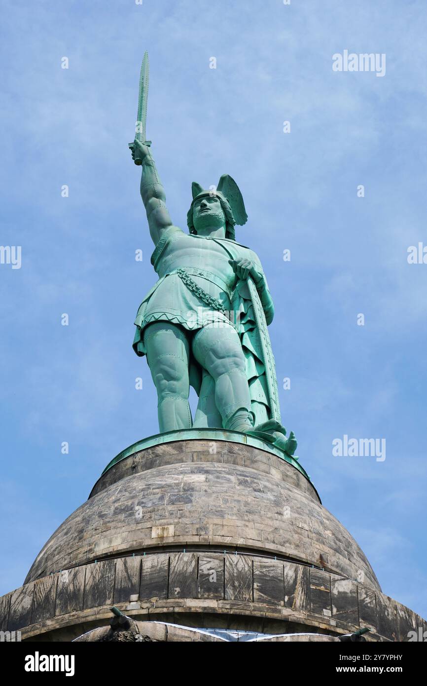 Hermannsdenkmal in Gemany, close-up of imposing bronze statue of ...