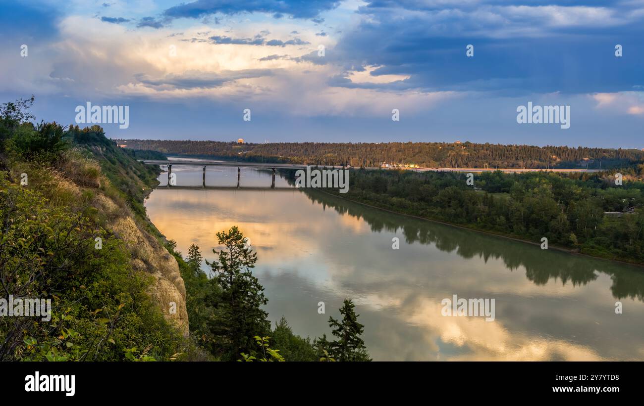 North saskatchewan river valley landscape with Quesnell Bridge at ...