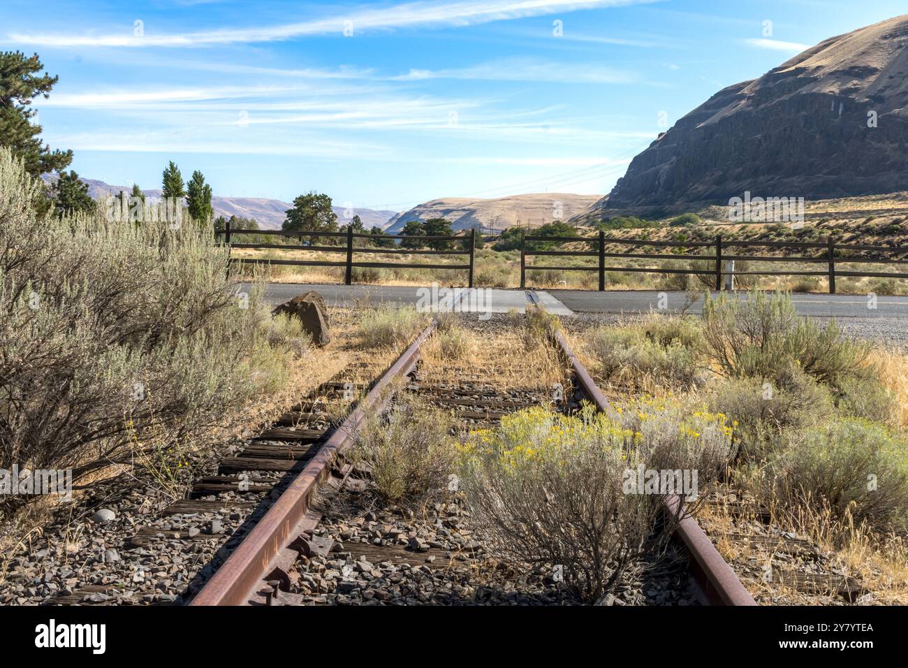 The place where rails road ends with cloud sky background Stock Photo ...