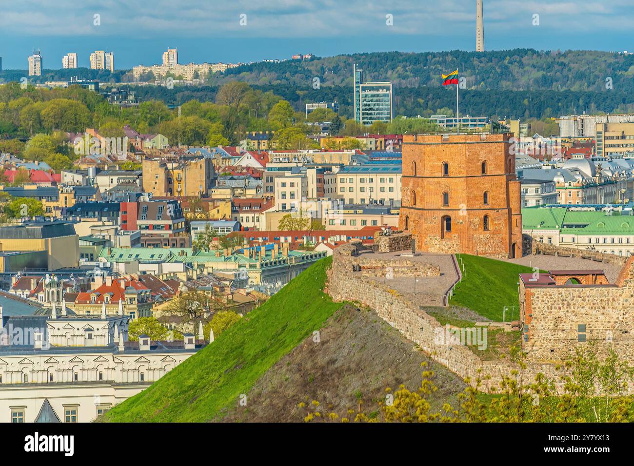Gediminas Castle Tower with downtown Vilnius city skyline, cityscape of ...