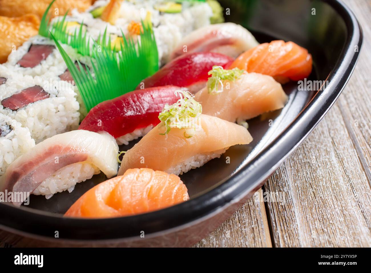 A view of an assorted nigiri and roll sushi platter Stock Photo - Alamy