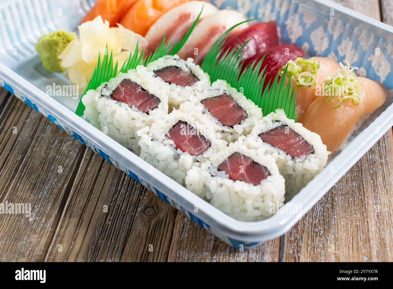 A view of an assorted roll and nigiri sushi platter Stock Photo - Alamy