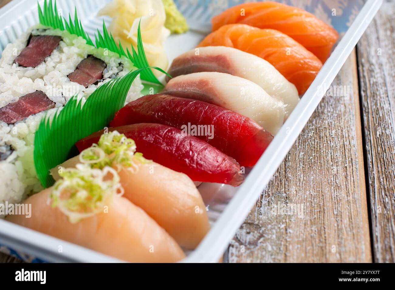 A view of a platter of assorted sushi nigiri Stock Photo - Alamy