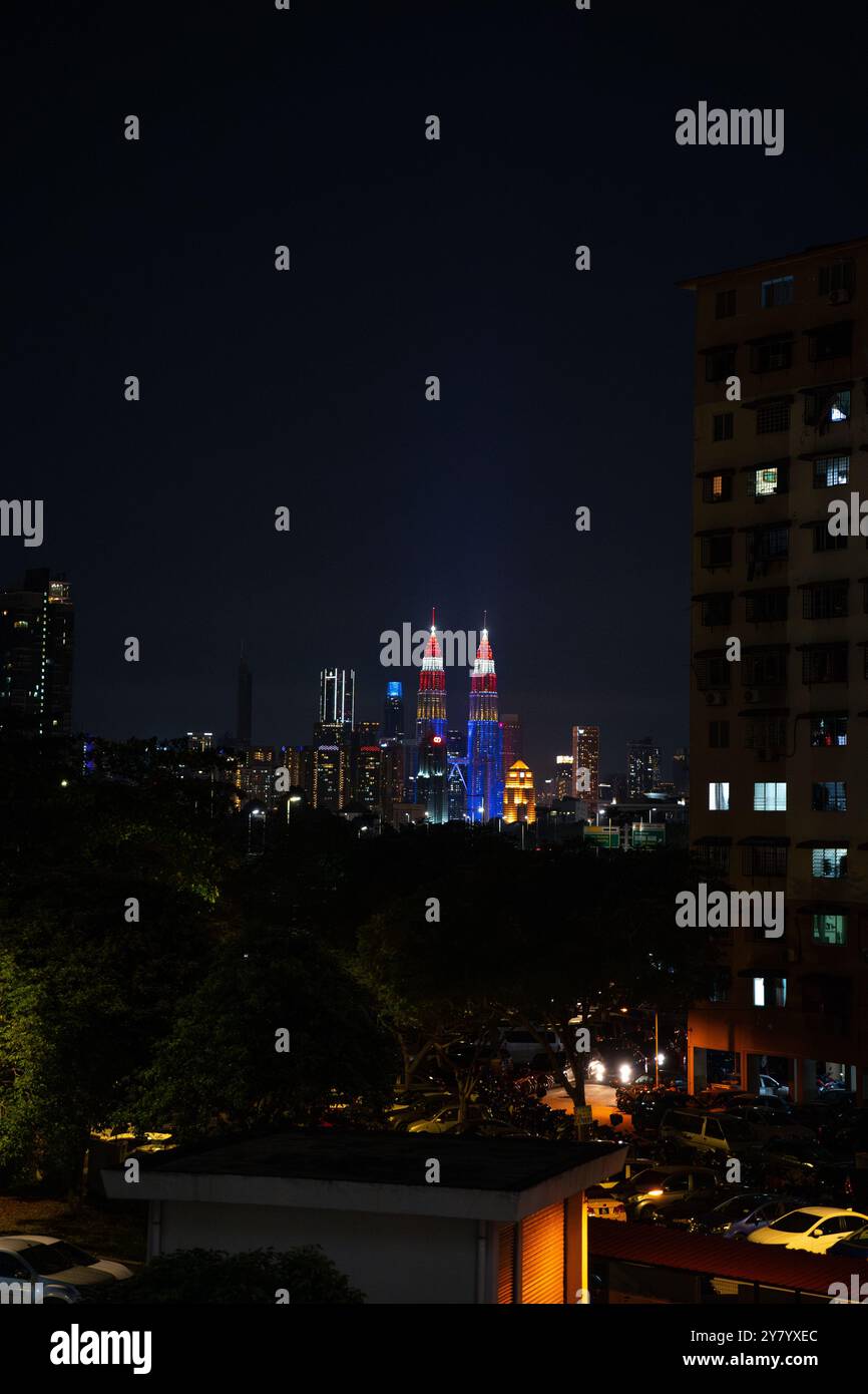 Night View of Petronas twin tower or KLCC with Malaysian light Stock ...