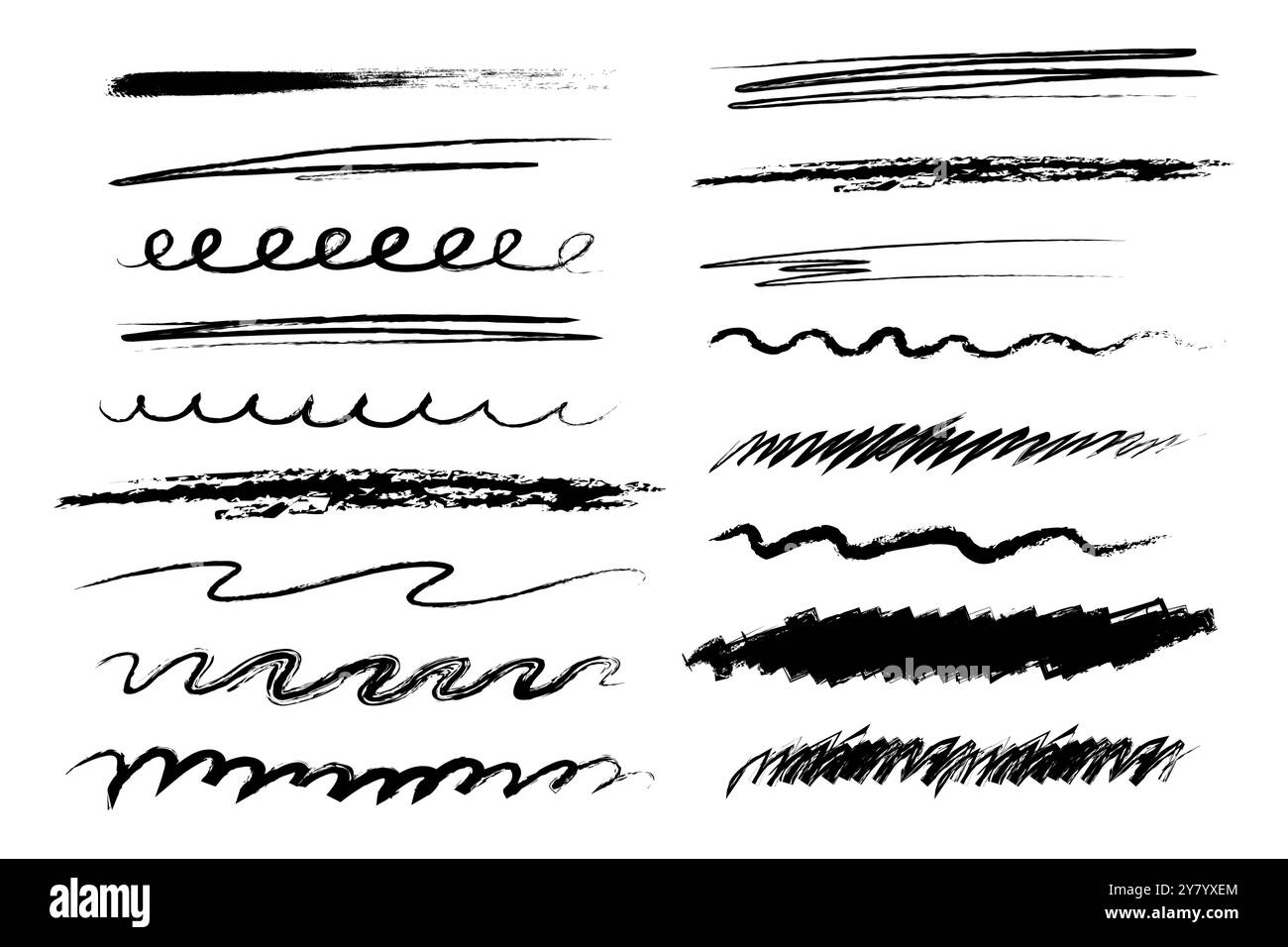 Chalk lines and squiggles, hand drawn doodle underlines thick line ...