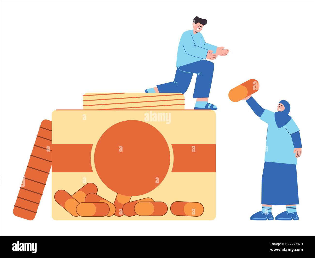 Two medical staff partner couple woman man sharing holding pills ...