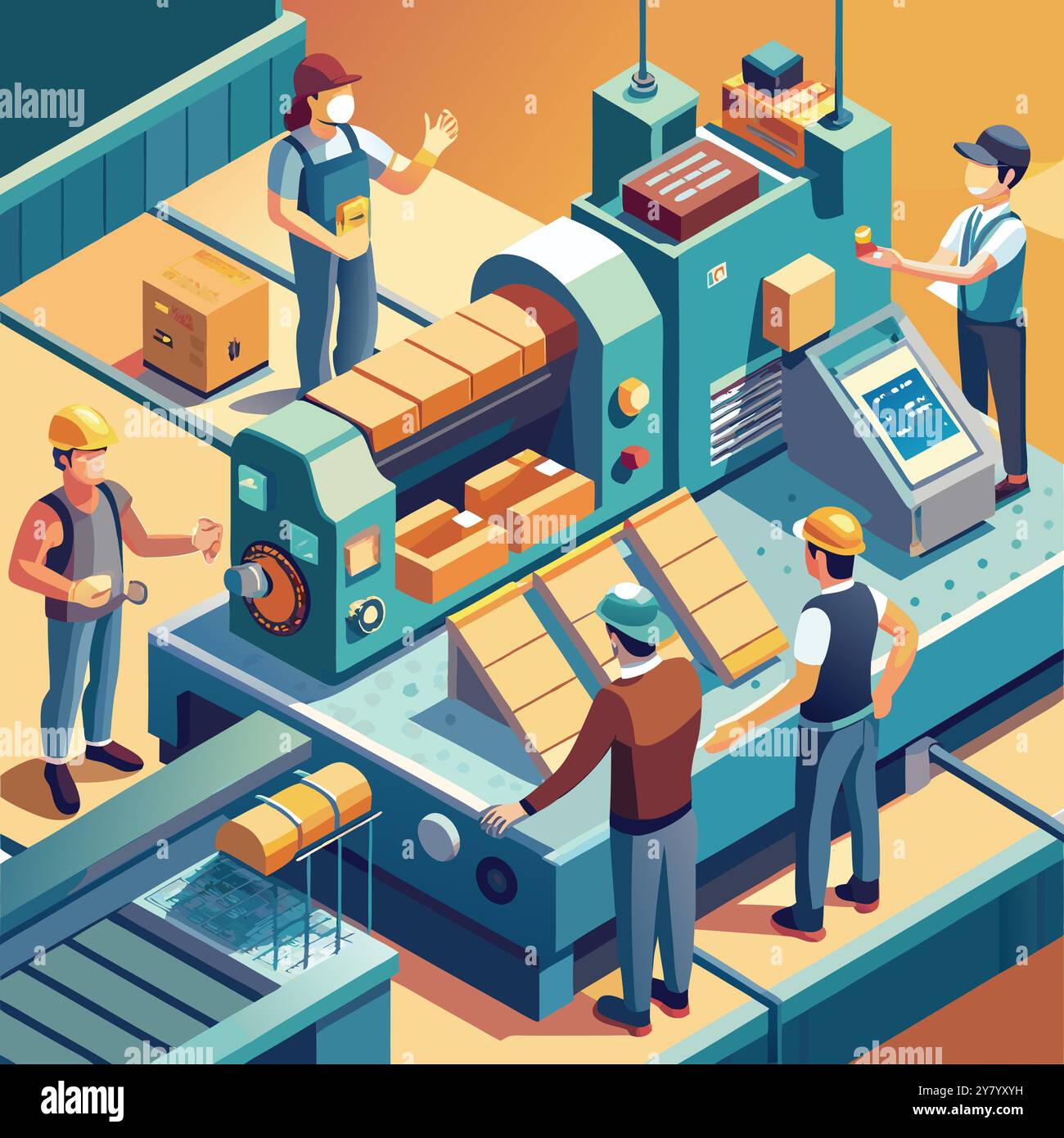 Isometric illustration of a modern industrial factory production line ...