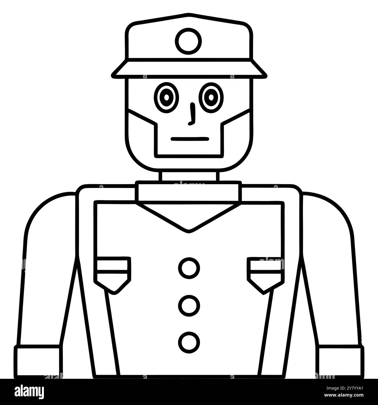 Simple line art illustration of a robot wearing a uniform and hat. This ...