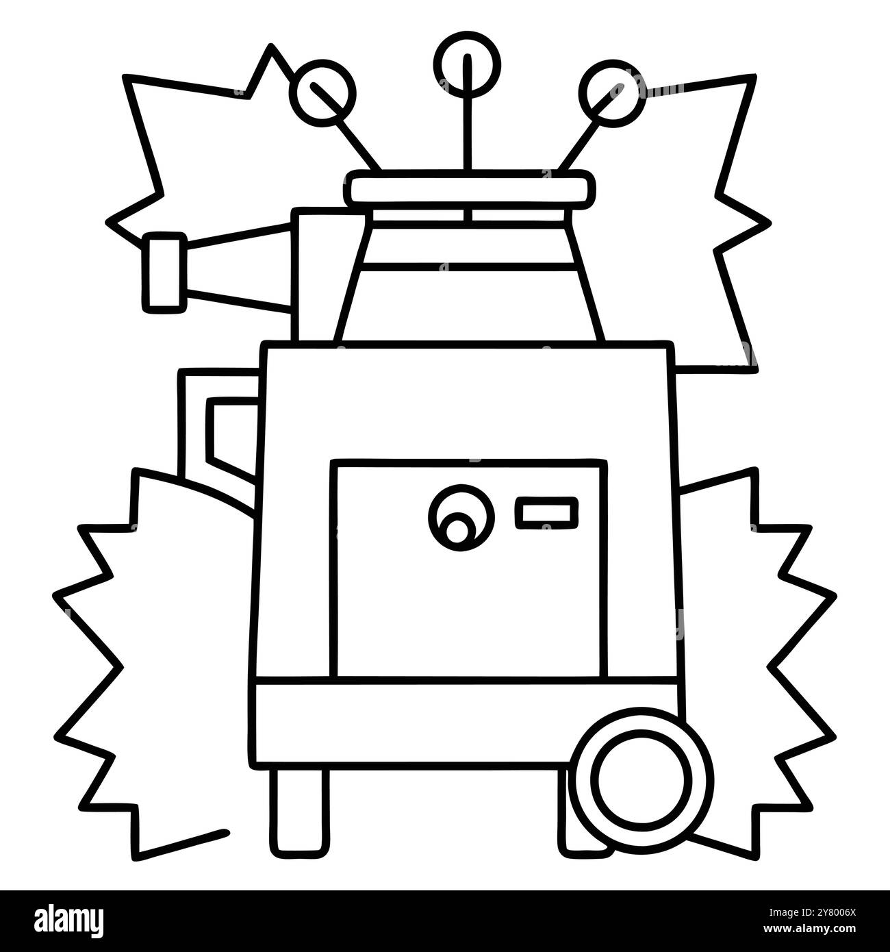 A simple line drawing of a futuristic robot with antenna and a large ...