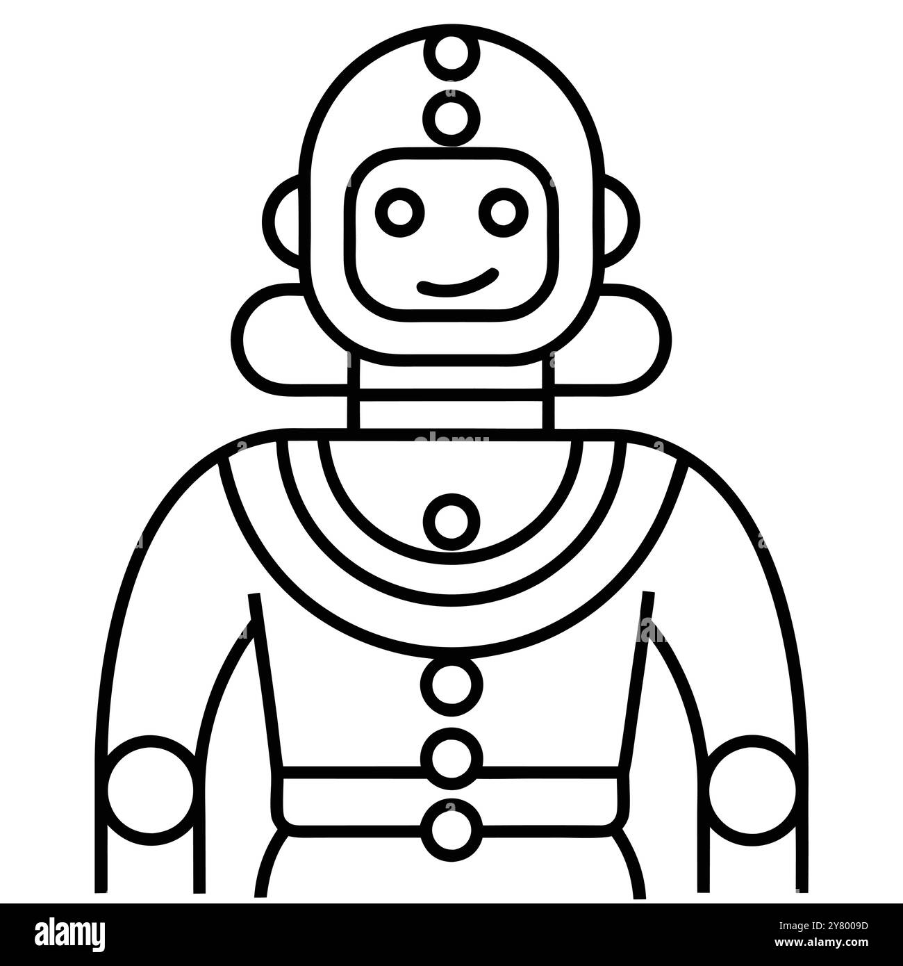 A friendly robot character with a circular head and a round body. This icon is perfect for ...
