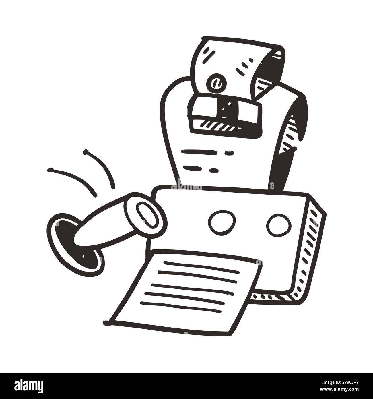 Hand drawn doodle illustration of a cash register with a receipt ...
