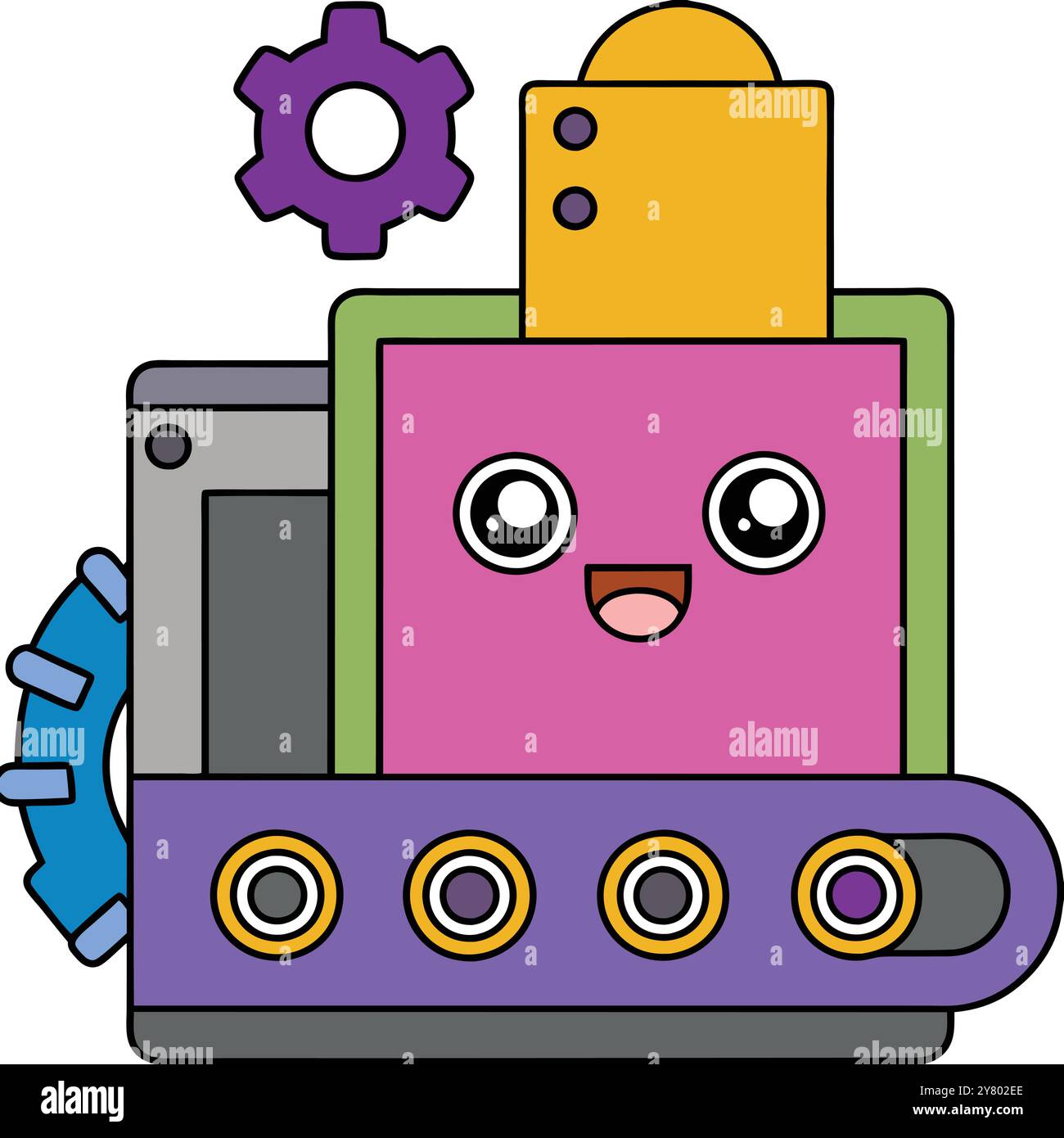 Cute cartoon robot with a friendly face and a conveyor belt. perfect ...