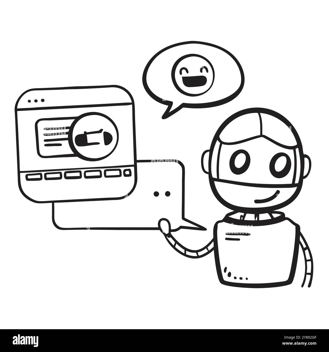 A friendly robot with a speech bubble filled with a laughing emoji ...