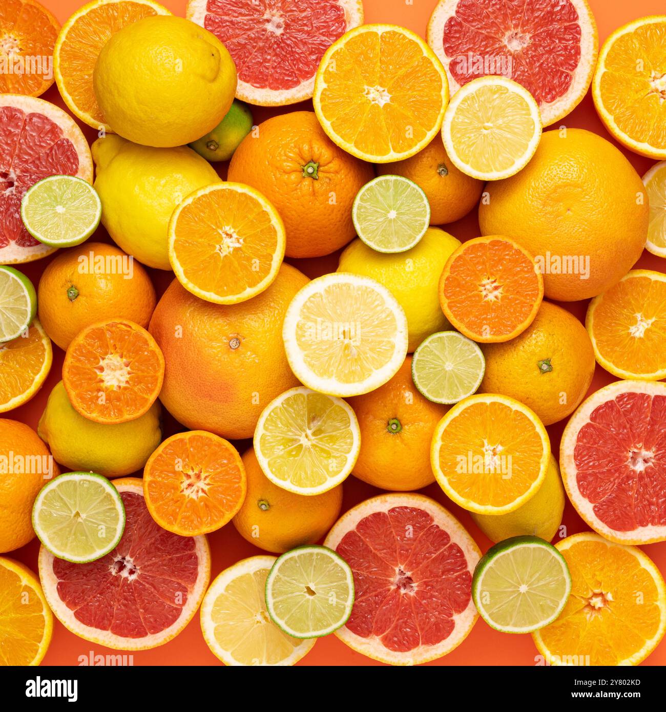 Concept for fresh, fruity and juicy fruit. Top view. Fresh sliced ...
